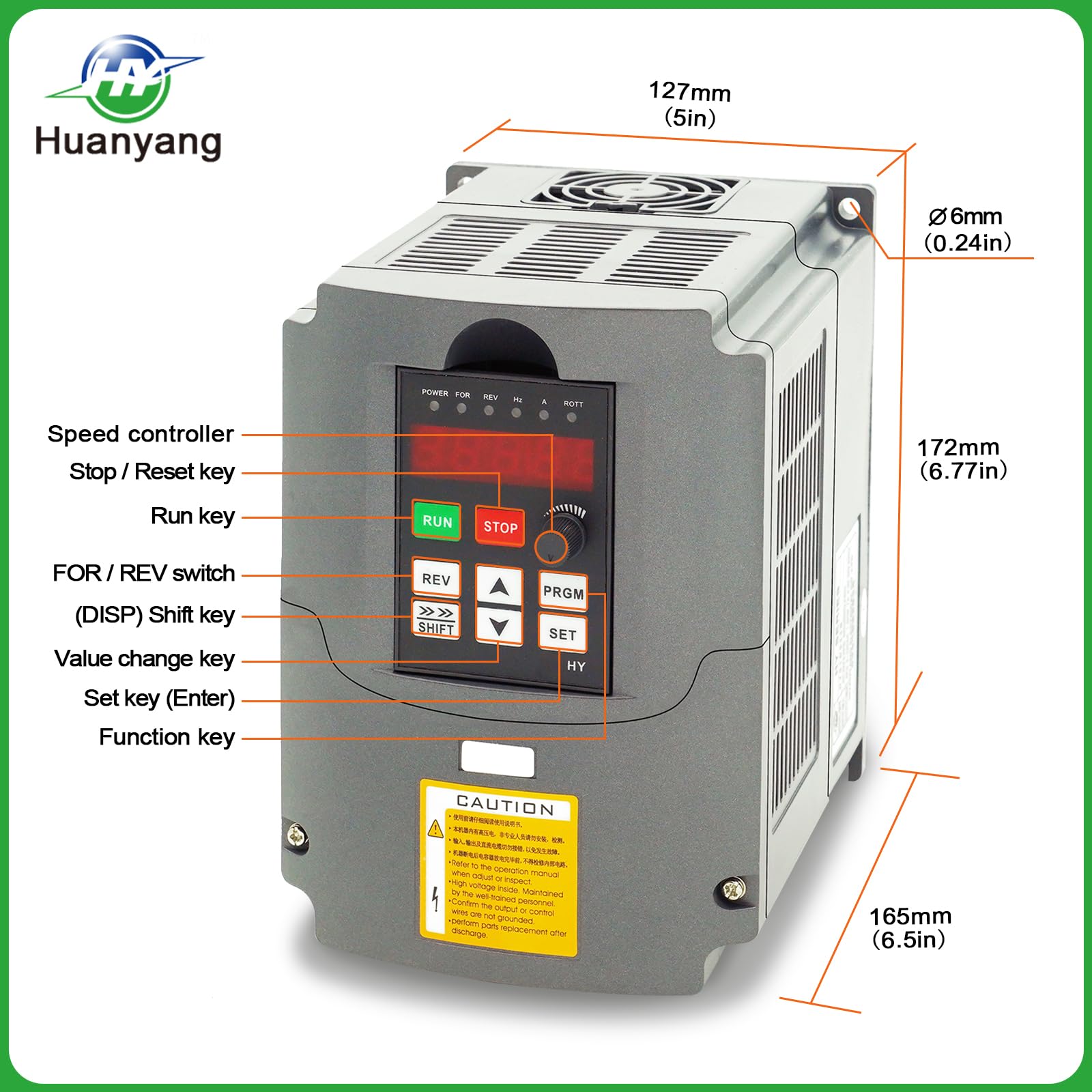 Huanyang VFD,Single to 3 Phase,Variable Frequency Drive,2.2kW 3HP 110V ...