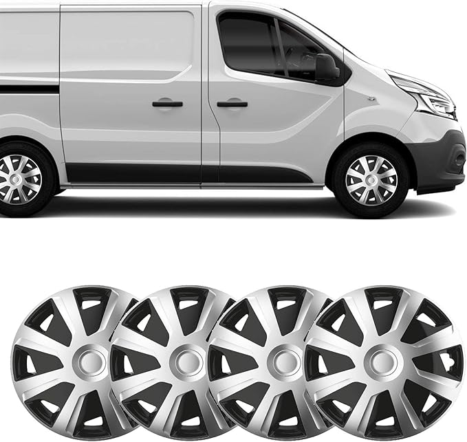 4 x 16" Silver Black Van Trim/Hub Caps Deep Dish Alloy Look fits ...