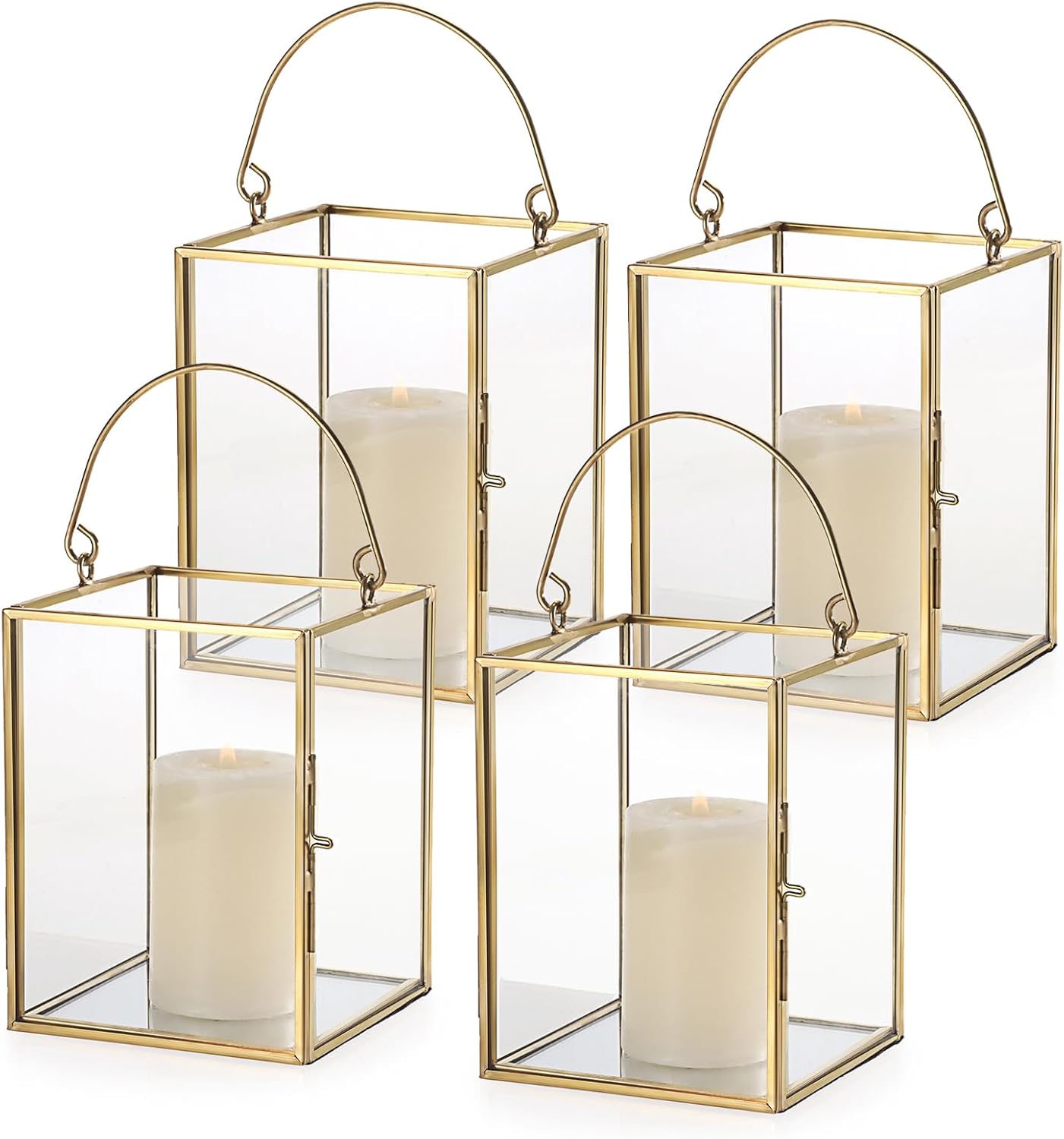 Amazon.com: OwnMy 4PCS Gold Glass Hurricane Candle Holders Geometric ...