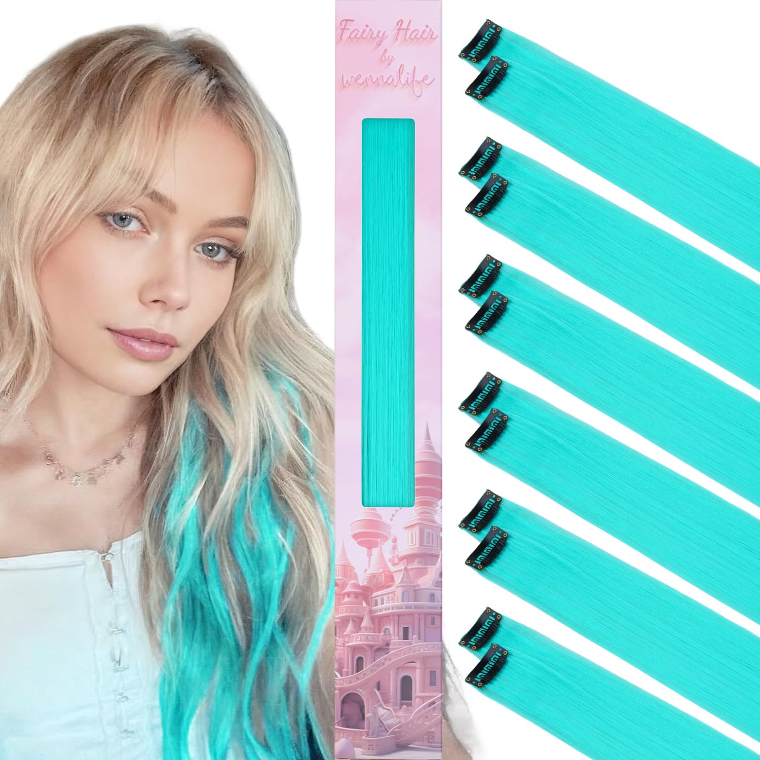 Amazon.com : WENNALIFE 12 PCS Teal Hair Extensions Clip in, Colored ...