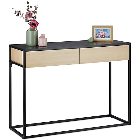 Relaxdays Konsolentisch, 2 Schubladen, schmaler Ablagetisch Flur & Wohnzimmer, modern, HBT ...