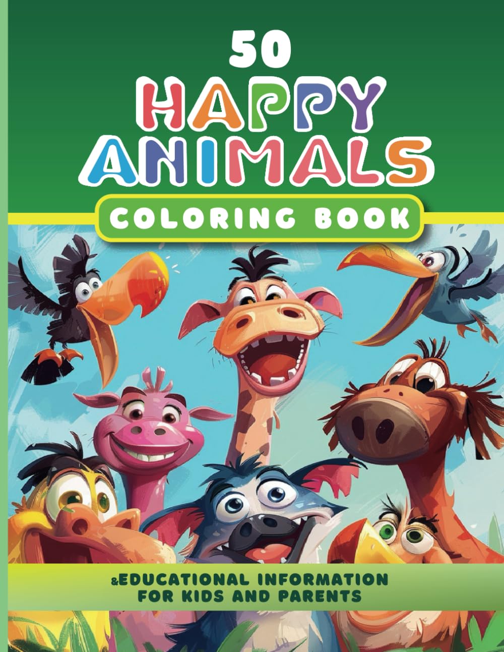 50 Happy Animals Coloring Book & Educational information for kids and ...