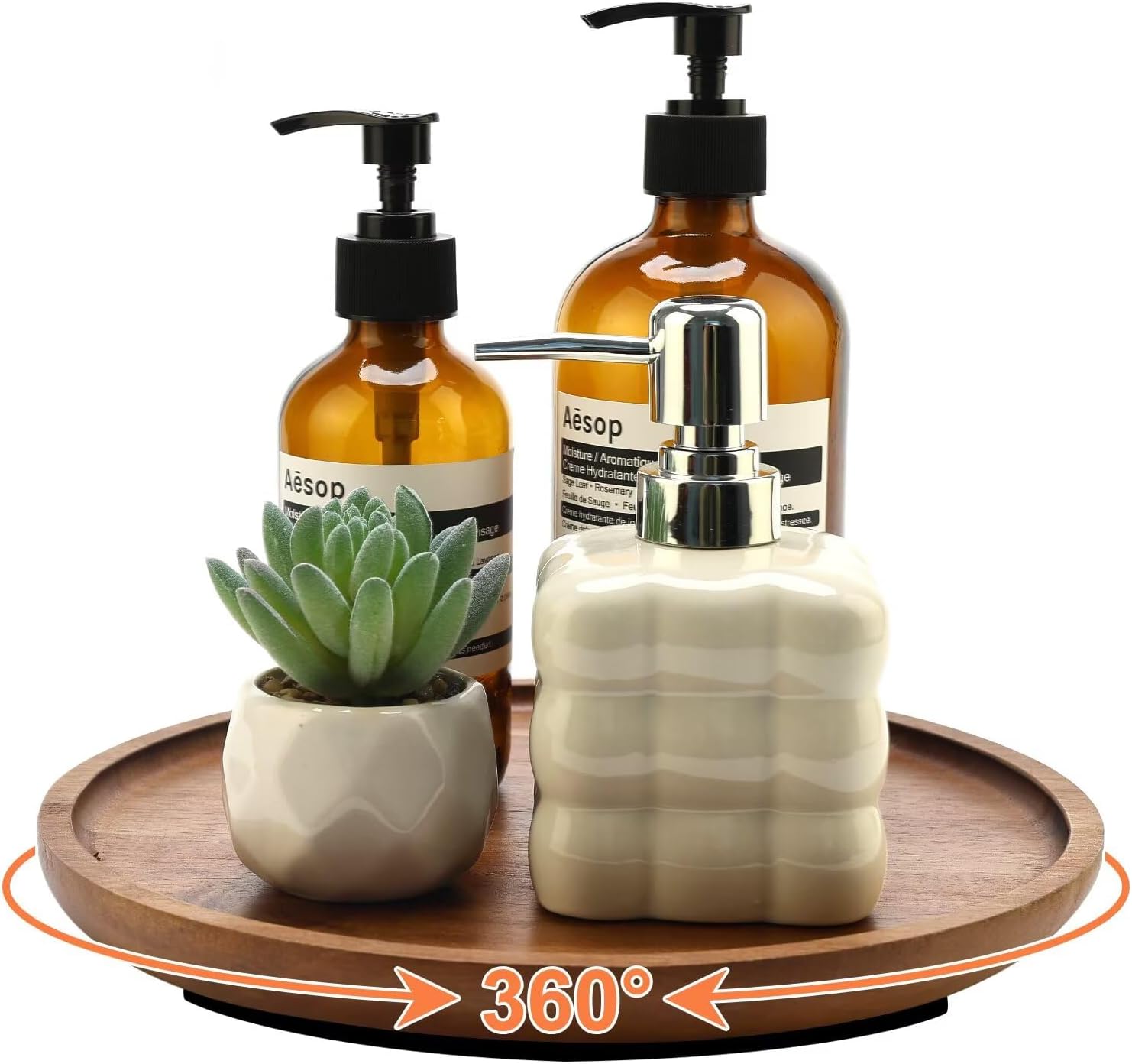 Amazon.com: Acacia Wood Bathroom Vanity Tray Round Perfume Trays for ...