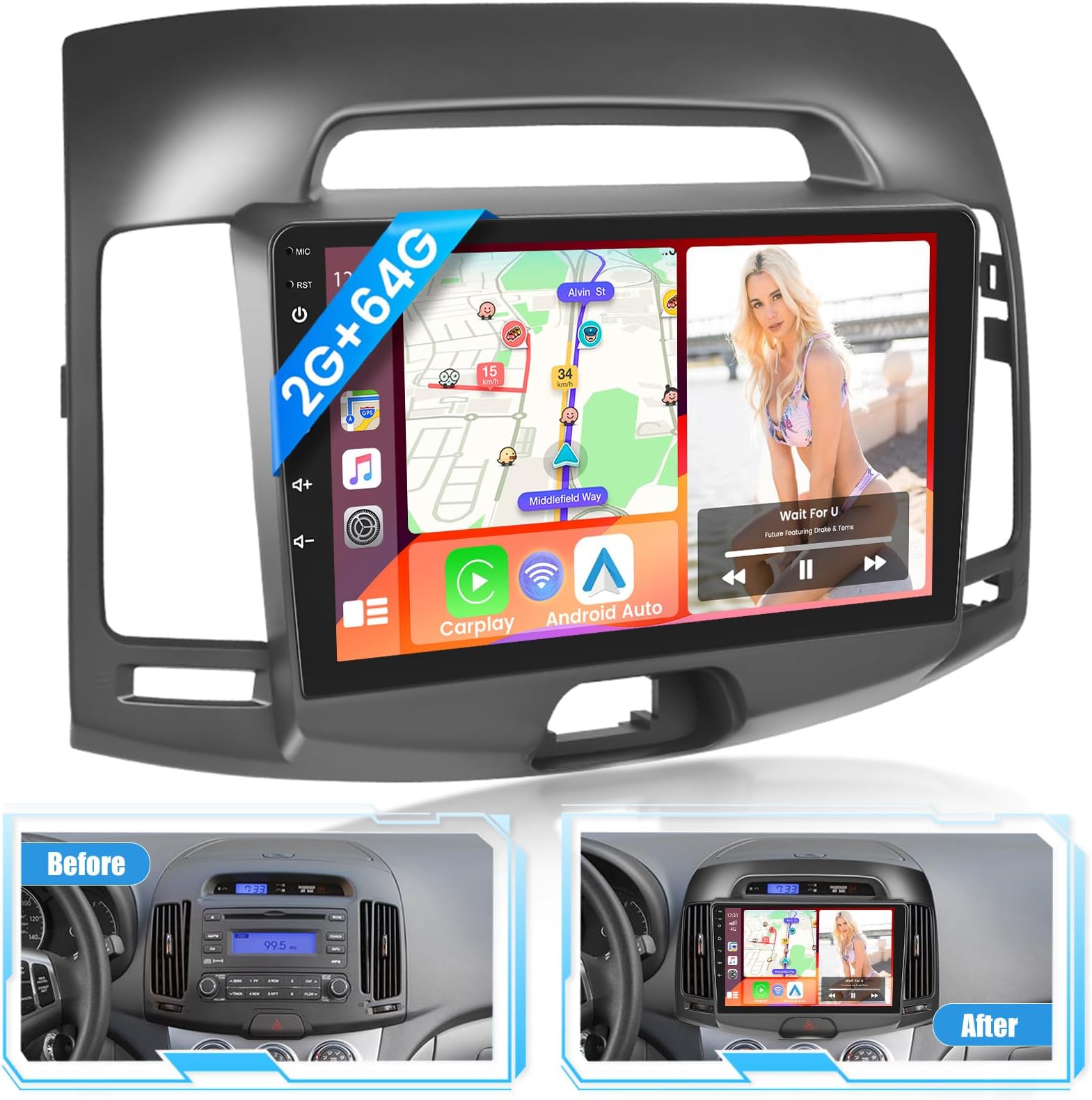 Amazon.com: [2+64G] Car Stereo for Hyundai Elantra 2007 2008 2009 2010 ...