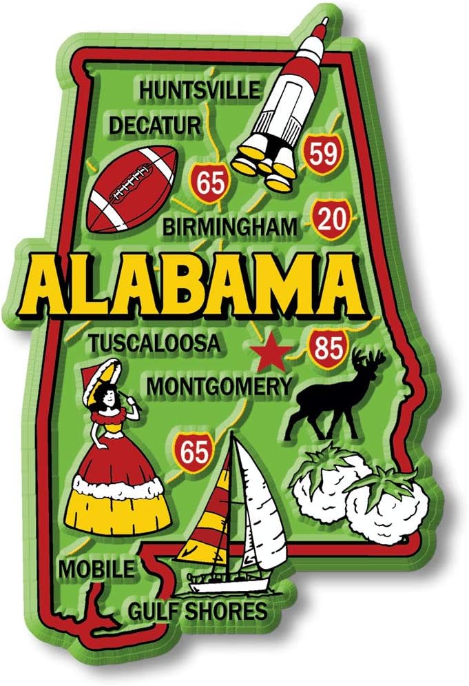 Amazon.com: Alabama Colorful State Magnet by Classic Magnets, 2.4" x 3. ...