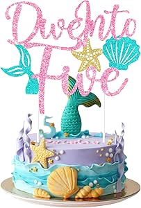 Amazon.com: Kreatwow Mermaid 5th Birthday Decorations Dive Into Five Cake Topper for Girl ...