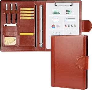 FYY Cartellina A4 per conferenze, in pelle PU, A4, con 6 carte di credito, 3 portapenne, 4 ...