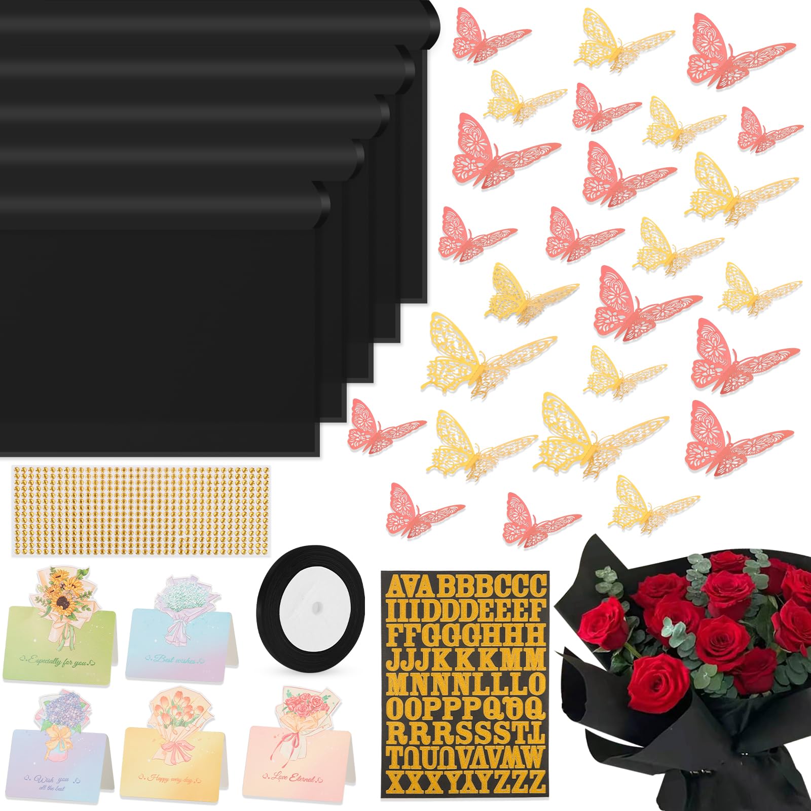 Amazon.com: 52Pcs Flower Bouquet Wrapping Paper Accessories Kit, 20 ...
