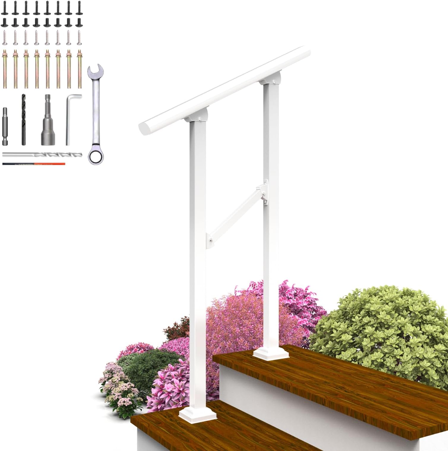 VEVOR Outdoor Stair Railing, Fit 1 or 2 Steps Alloy Metal Handrailing ...