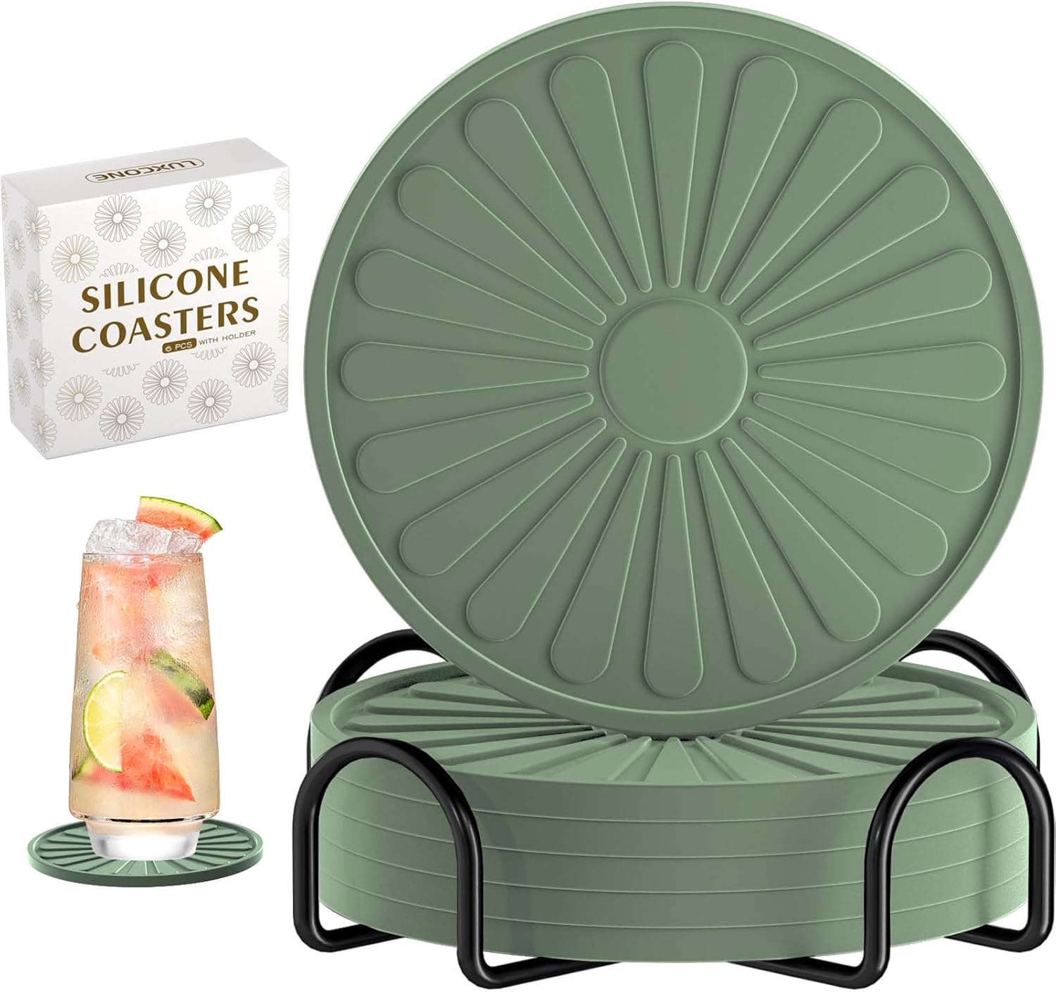 Amazon.com: Silicone Coasters Set of 6, Drink Coasters with Holder for ...