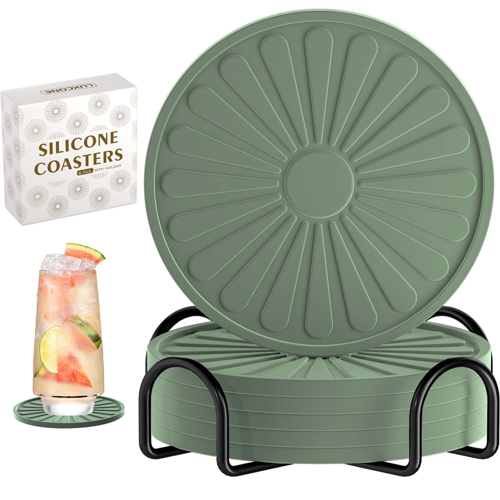 Amazon.com: Silicone Coasters Set of 6, Drink Coasters with Holder for ...