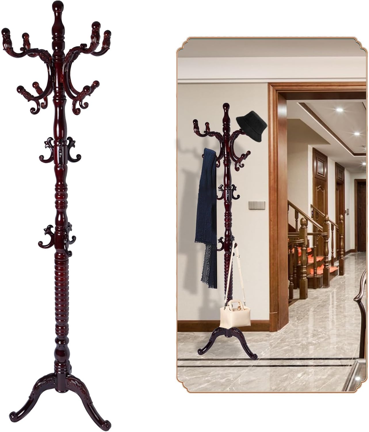Amazon.com: Coat Rack Freestanding, Wooden Tree Coat Rack Stand with 3 ...