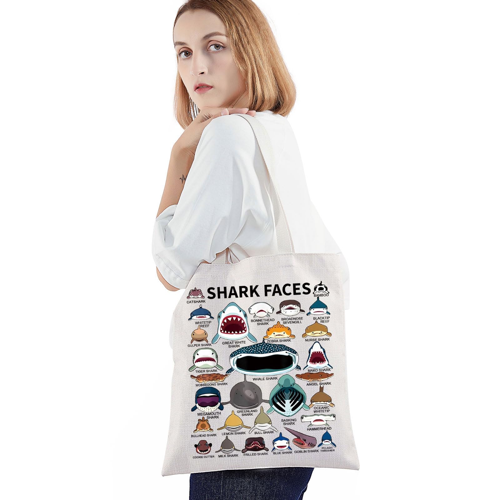 Snapklik.com : BWWKTOP Shark Face Canvas Tote Bag Shark Lovers Gifts ...