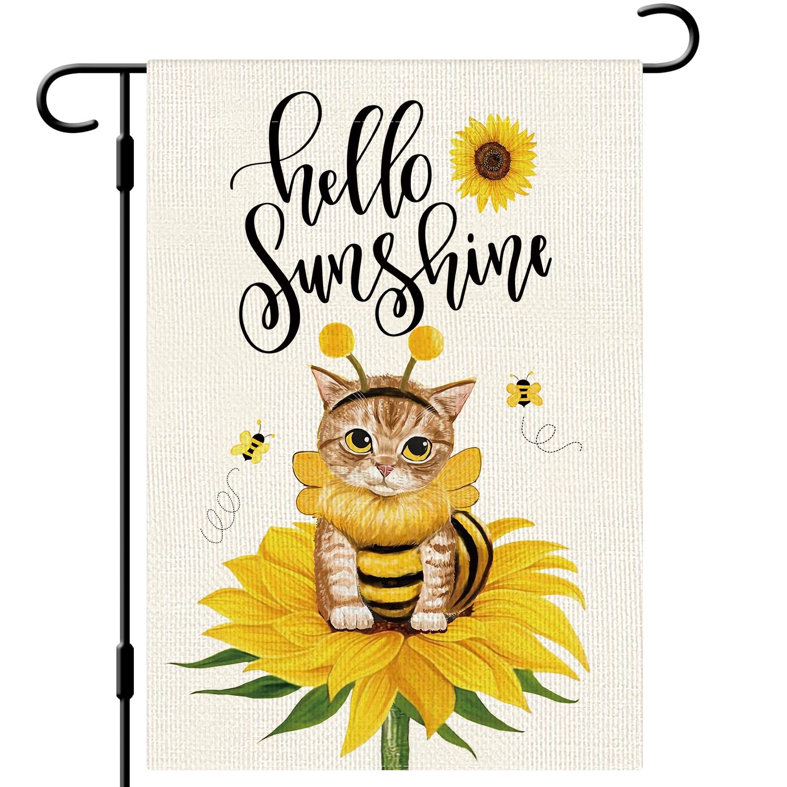 Amazon.com : DLZDN Hello Sunshine Cat Garden Flag Sunflower Bee Cat ...