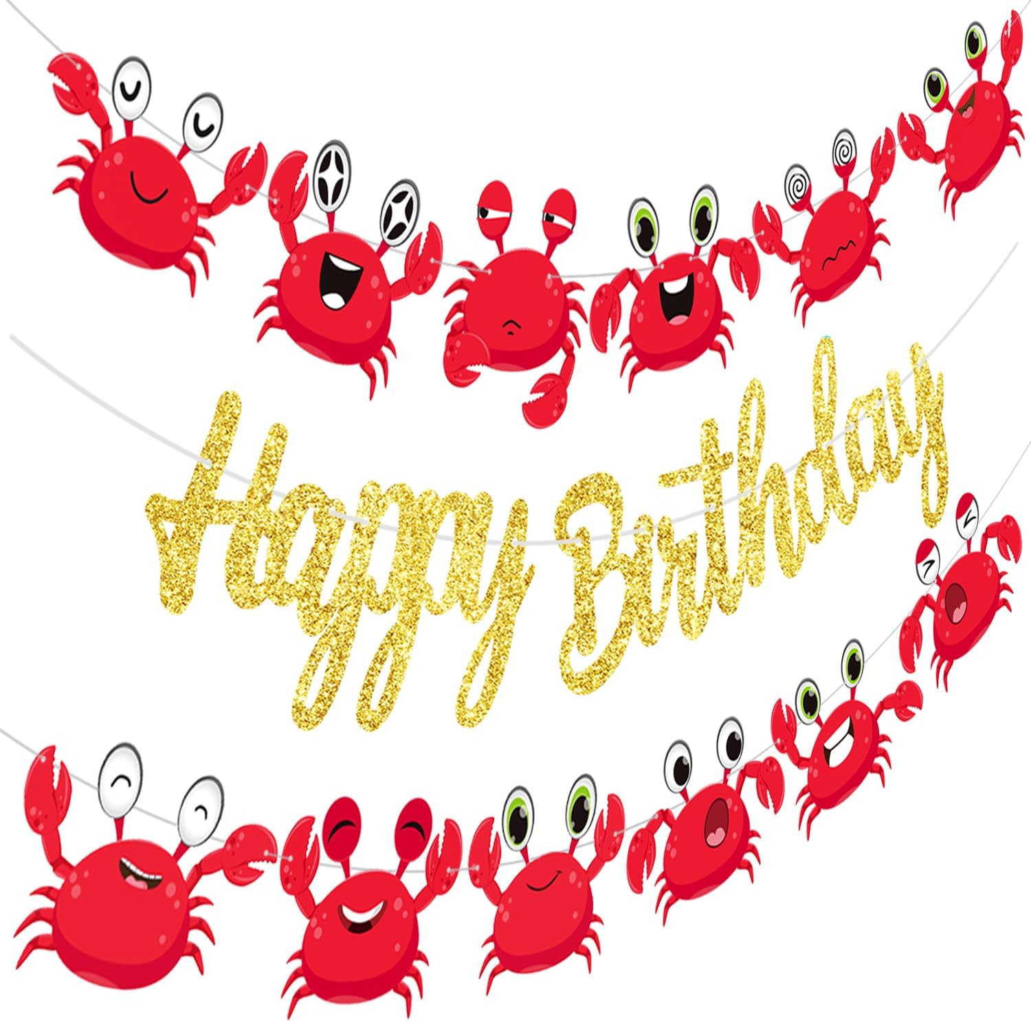 Amazon.com: Crab Birthday Banners Glitter Gold Crab Party Decorations ...