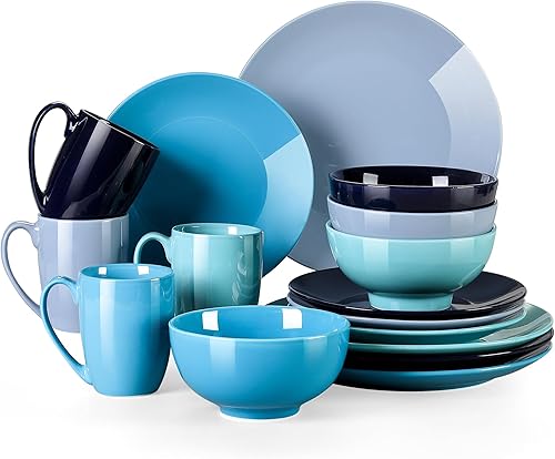 LOVECASA Black Dinnerware Sets for 4, Porcelain Dish Set with Lipped ...