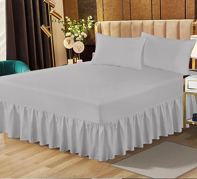 Plain Dyed Frilled Valance Sheet Double Bed Poly Cotton Non Iron Thick ...