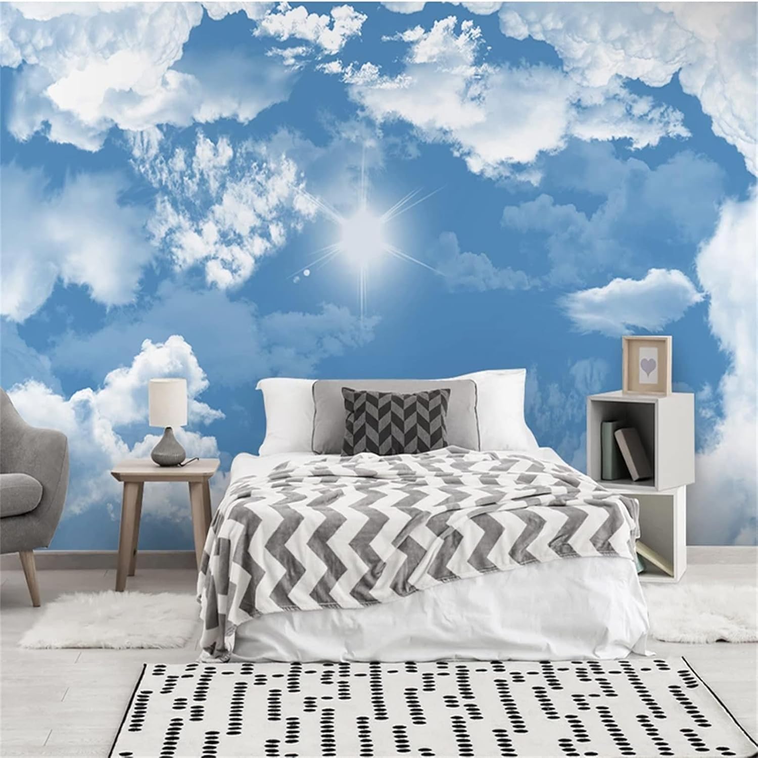 QMETOS Blue Sky Clouds Mural Wallpaper, White Cloud Sunshine Indoor ...