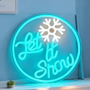 Let It Snow Neon Sign, Snowflake Shape Light Up Sign, Winter Christmas ...