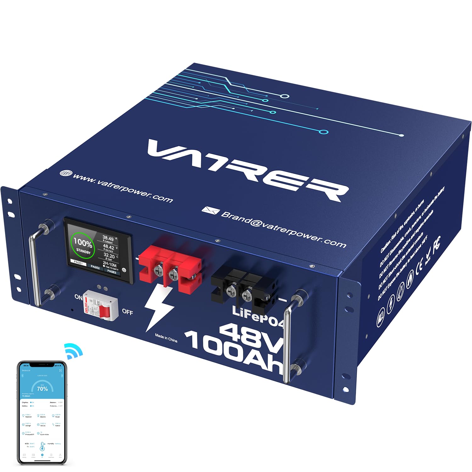 Buy 48V 100AH Lithium LiFePO4 Battery, Built-in 100A BMS, with ...