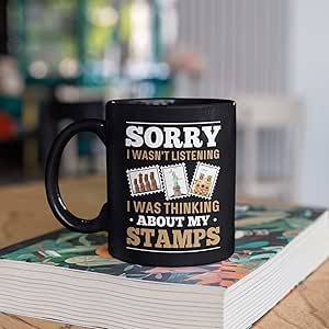 Amazon.com: Thinking About My Stamps Mug, Philatelist Funny Stamp ...