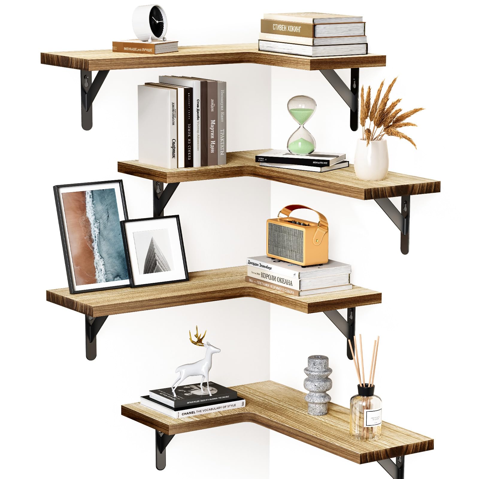 Snapklik.com : Corner Floating Shelves, Set Of 4 Corner Shelves Wall ...