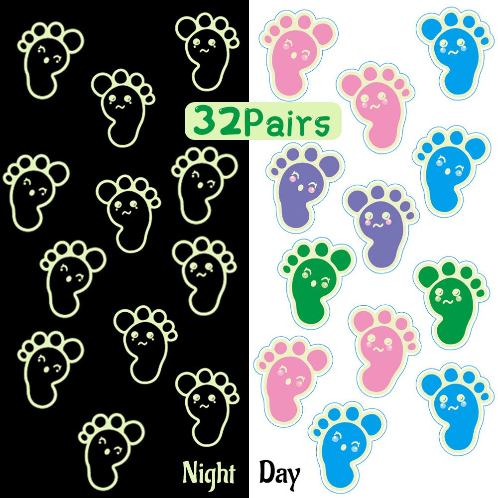 Buy 32 Pairs Glow in The Dark Cartoon Kids Footprint Floor Guide ...