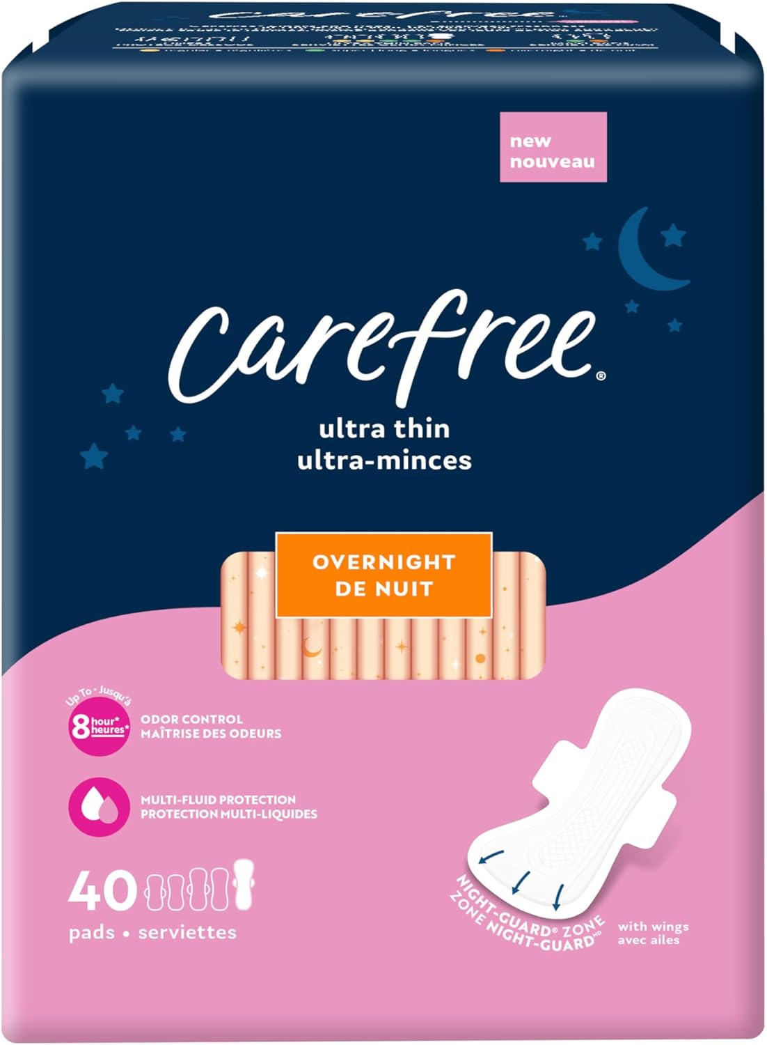 Amazon.com: Carefree Ultra Thin Pads for Women, Overnight Pads with ...