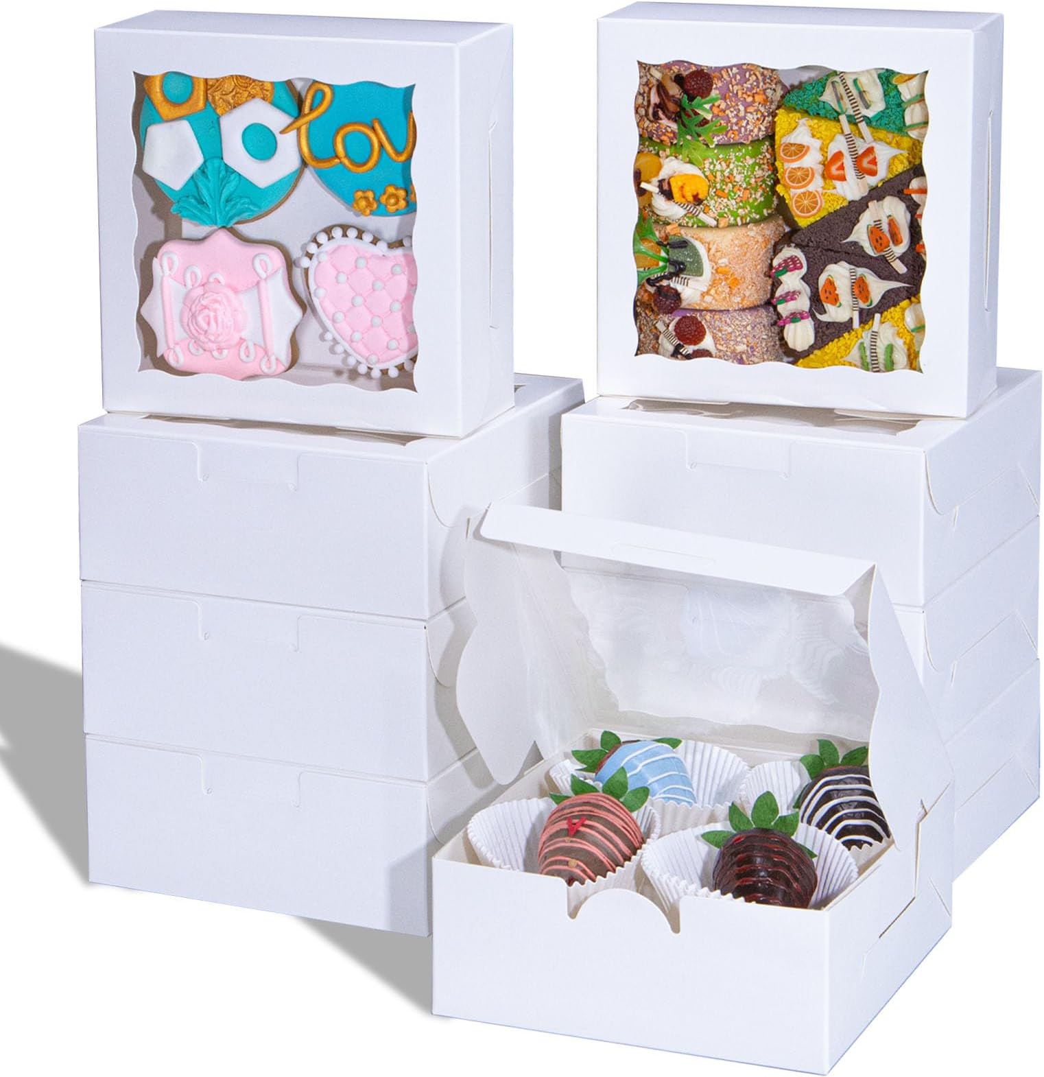Amazon.com: SLShePack 20pcs 6"x6"x2½ White Bakery Boxes with Window ...