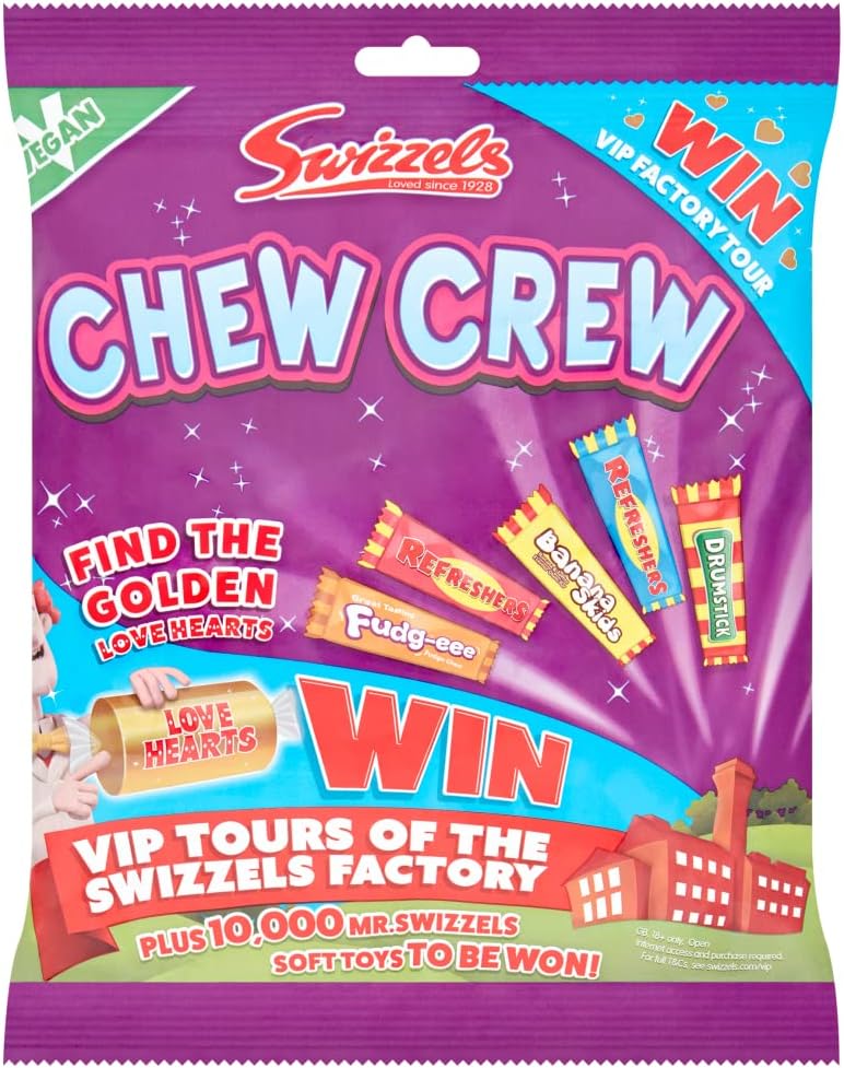 Swizzels Chew Crew Sweets bag, includes Refreshers Chews, Drumsticks ...