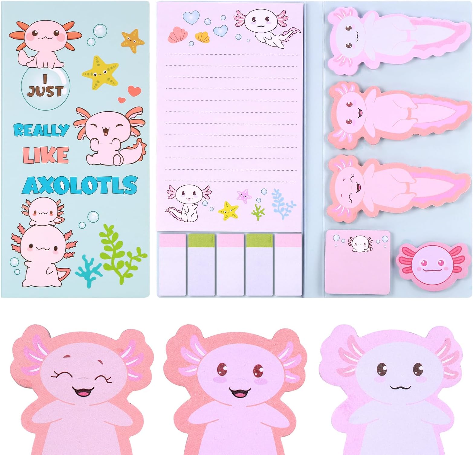 JIANTA Axolotl Sticky Notes, Cute Cartoon Pastel Memo Set, Mexican ...