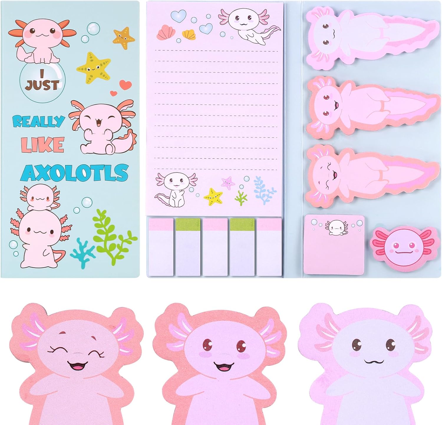 Amazon.com : JIANTA Axolotl Sticky Notes, Cute Cartoon Pastel Memo Set ...