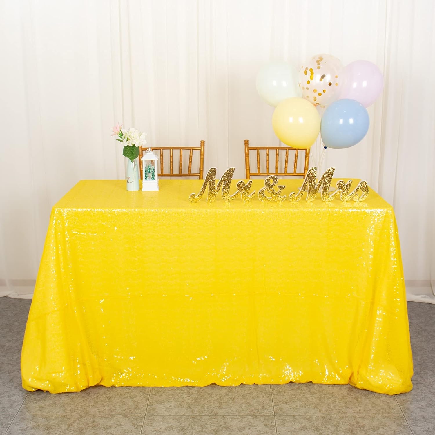 Amazon.com: ShinyBeauty Sequin Tablecloth Rectangle 48''x72'' Yellow ...