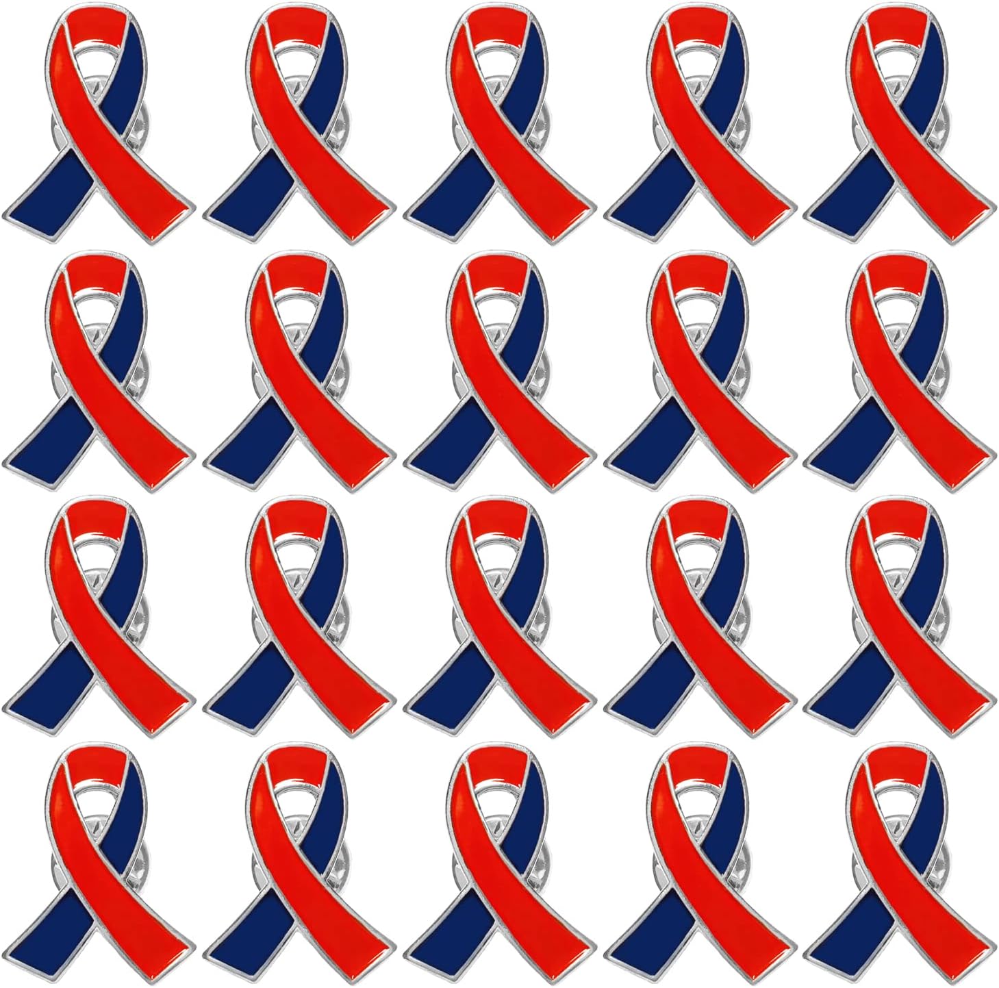 Amazon.com: 25 Pcs Red & Blue Ribbon Lapel Pins Congenital Heart Defect ...