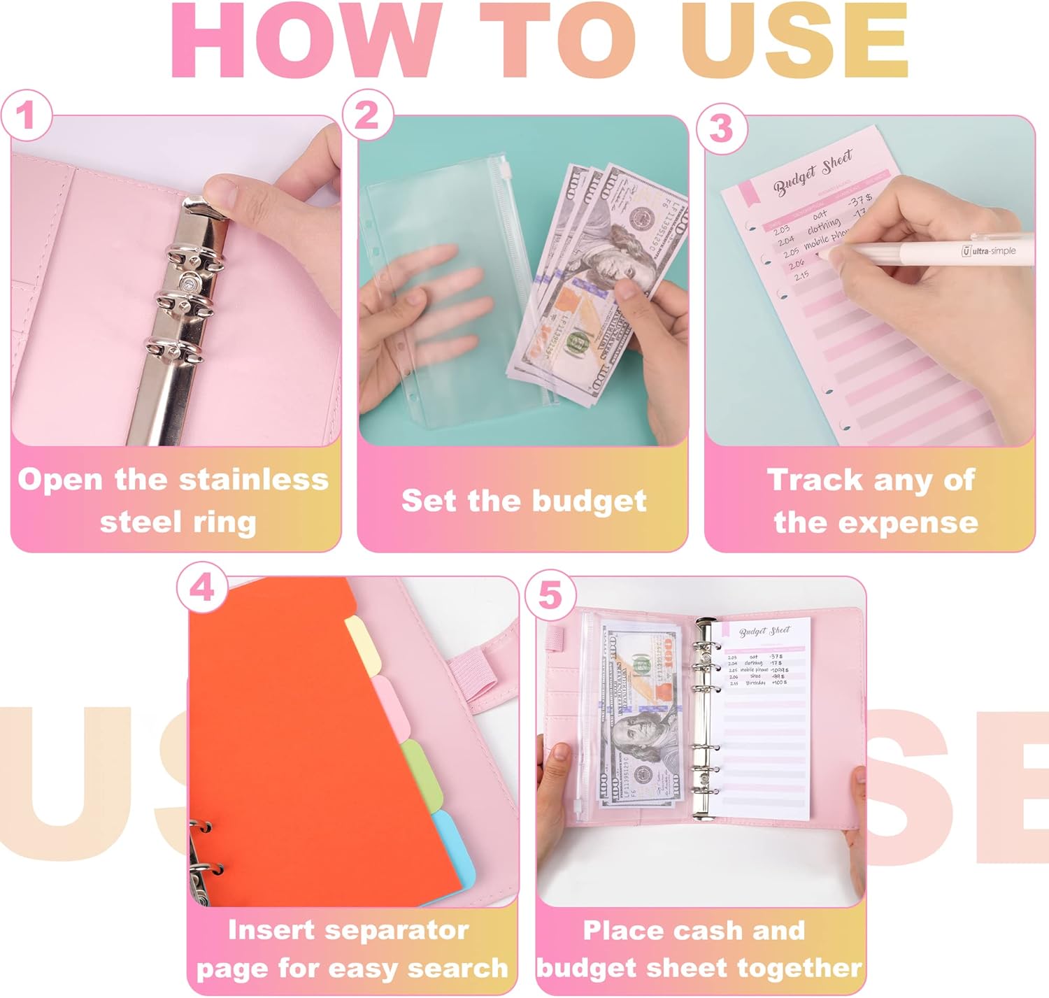 Budget Binder, Money Saving Wallet 86pcs A6 Ring Binder Notebook Budget ...