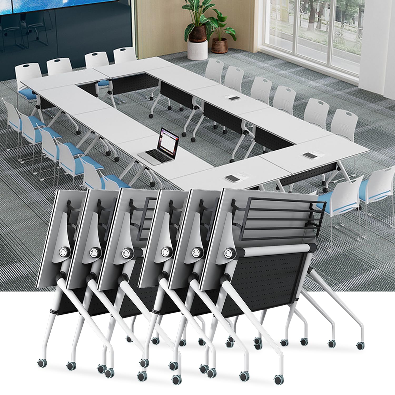 Amazon.com: 8 Pack Folding Conference Table,Modern Rolling Meeting ...
