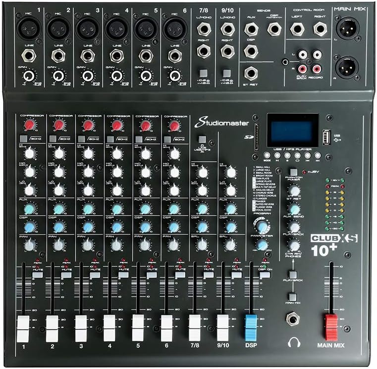 Studiomaster CLUB XS10+ 10 Channel Audio Mixer - Bluetooth, DSP Effects ...