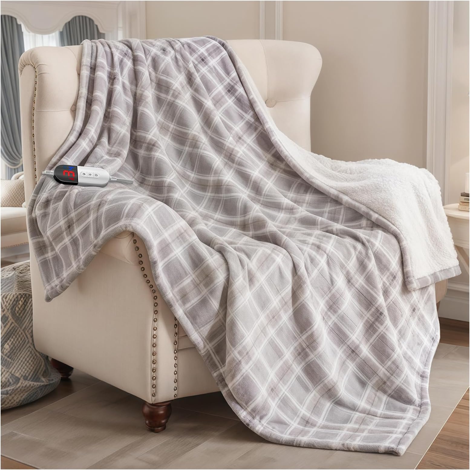 Amazon.com: CAROMIO Heated Electric Blanket Throw, Flannel Sherpa ...