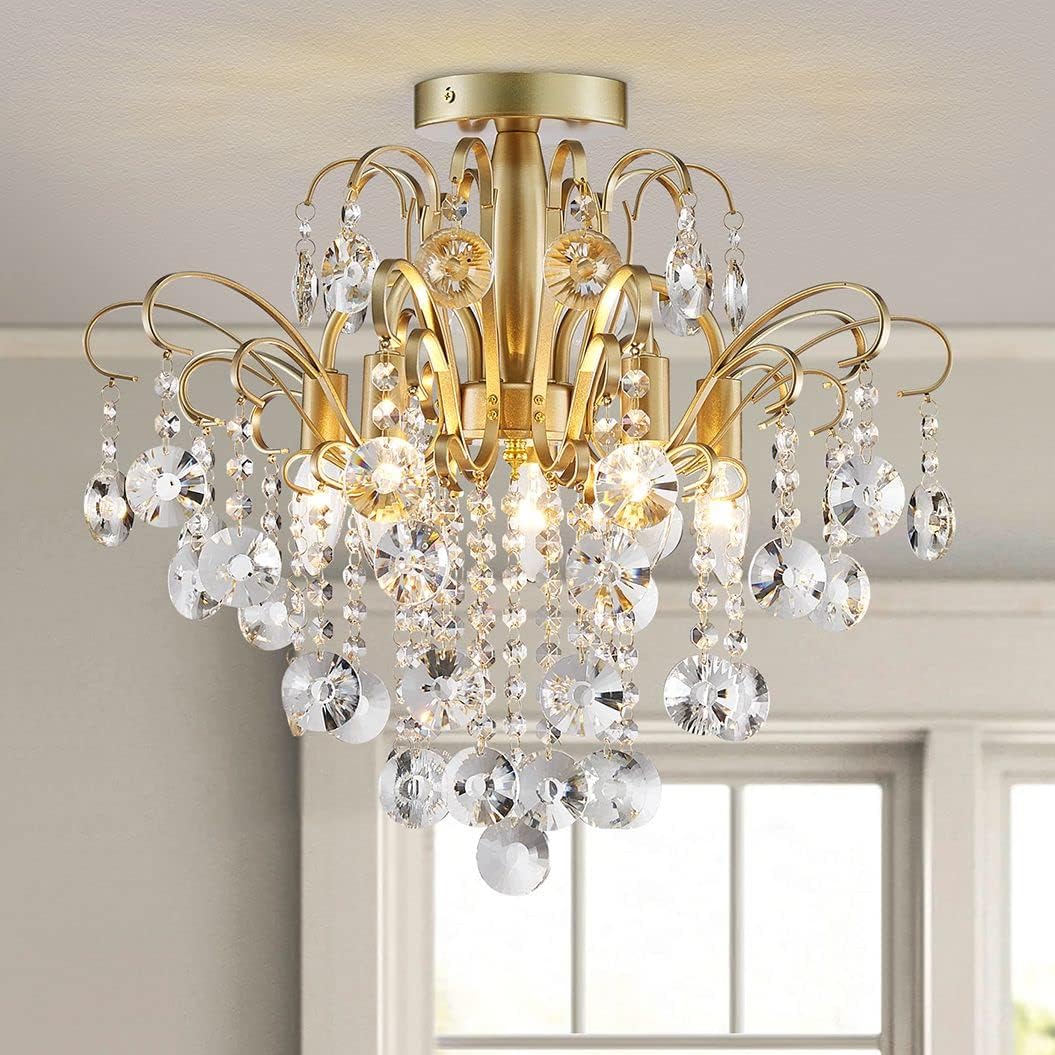 WUZUPS Crystal Chandelier Flushmount Ceiling Light Modern Lighting ...