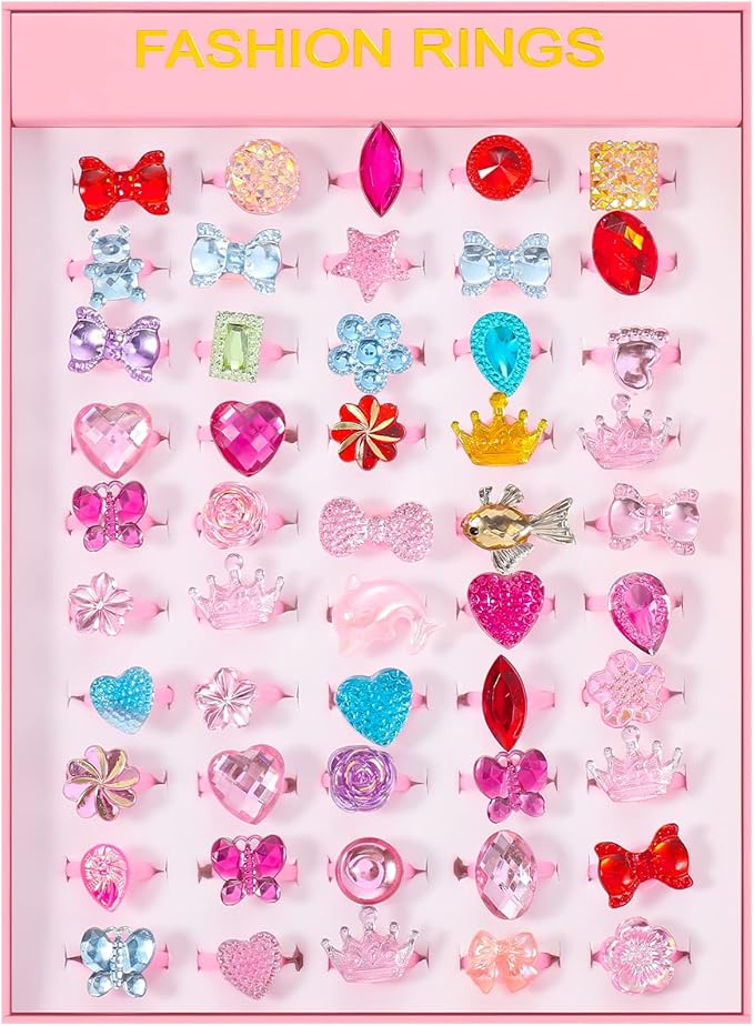 FRIUSATE 50 Pcs Girl Rings Set Adjustable Toy Rings For Girl, Kids ...