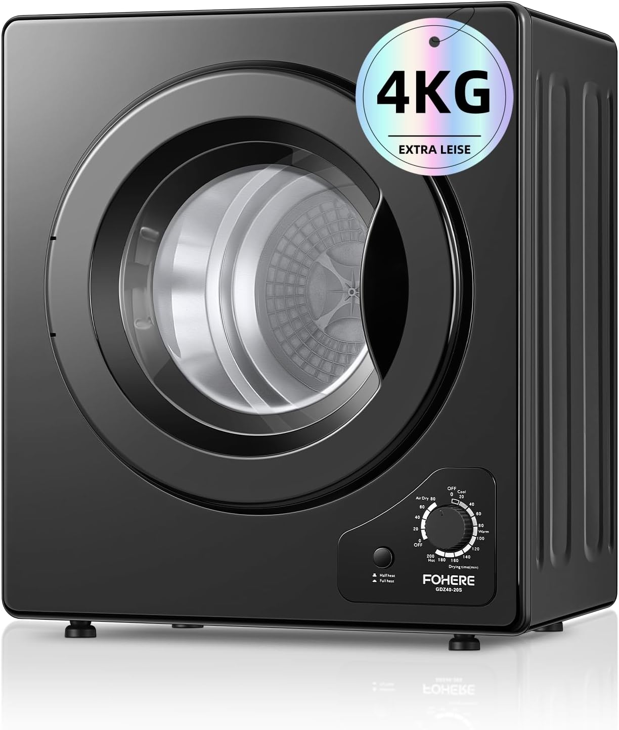 4KG Vented Tumble Dryer with 5 Drying Options, FOHERE 1200W Compact ...