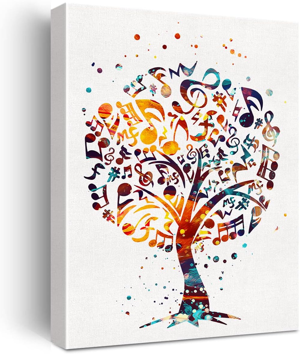 Amazon.com: Watercolor Music Tree Canvas Wall Art Treble Clef Art ...