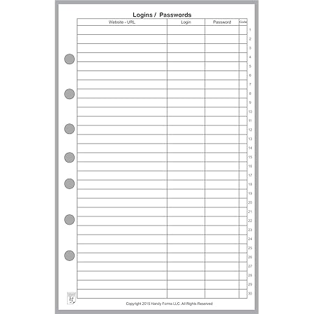 Amazon.com : A6 Size Login - Password Insert, for 6-Ring Binders with ...