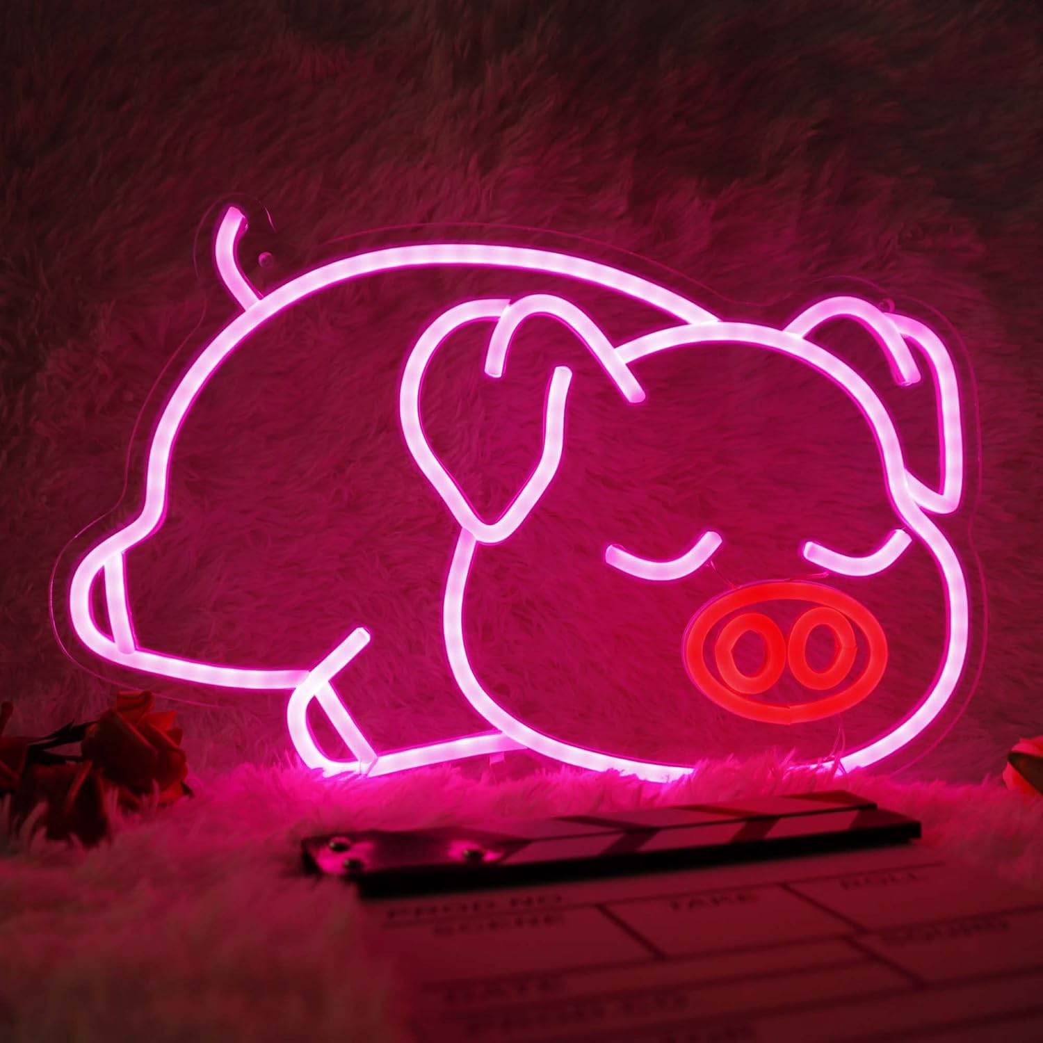 Amazon.com: Fengll Sleeping Pig Neon Sign, Pink Pig Led Neon Signs for ...
