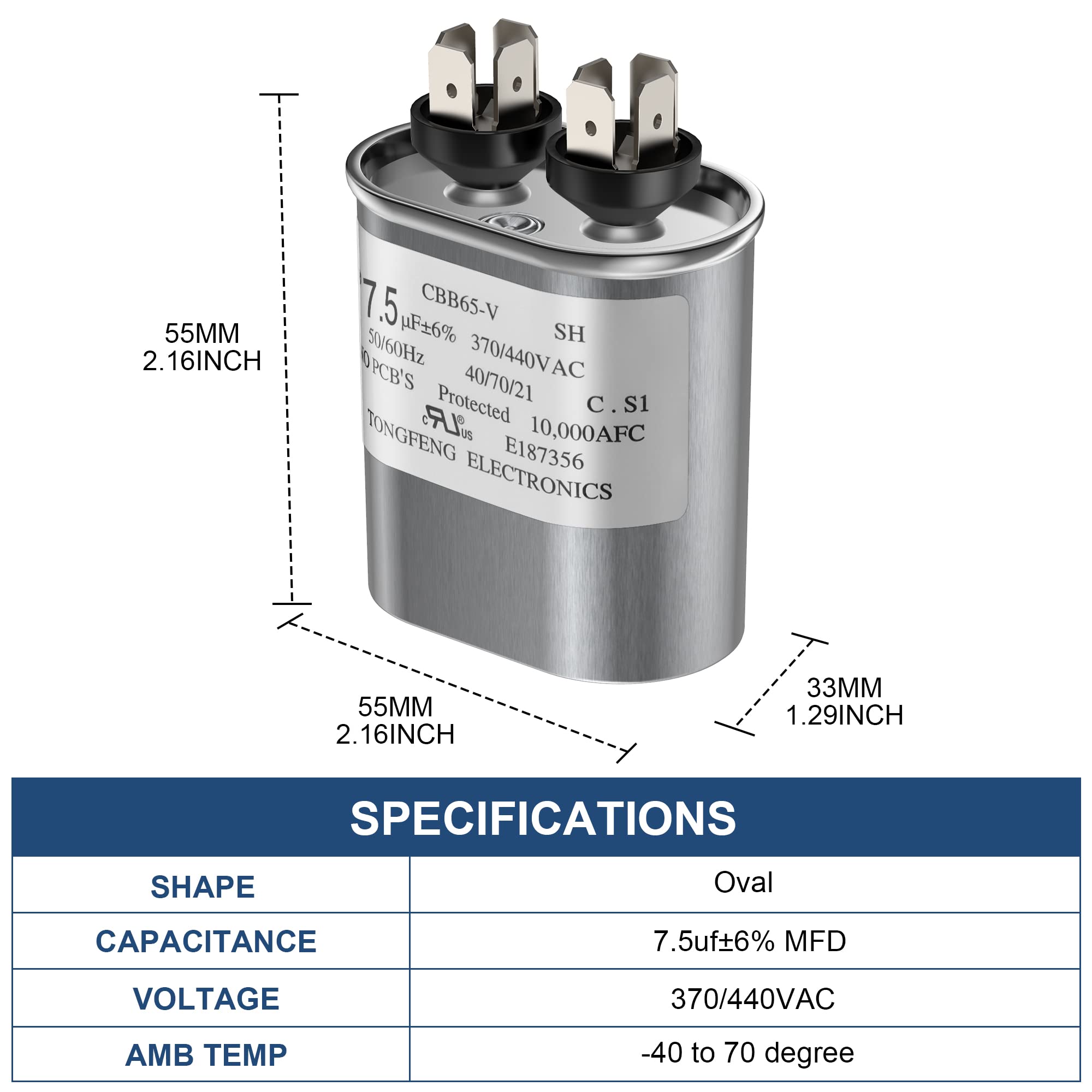 Snapklik.com : 7.5 MFD uF 370/440 VAC CBB65B Dual Run Round Capacitor