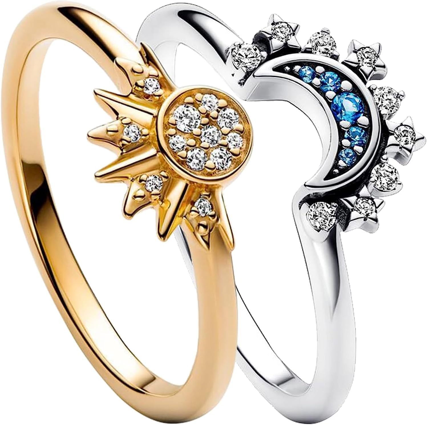 Conjunto de anéis de sol e lua celestiais, anel de sol brilhante/lua ...