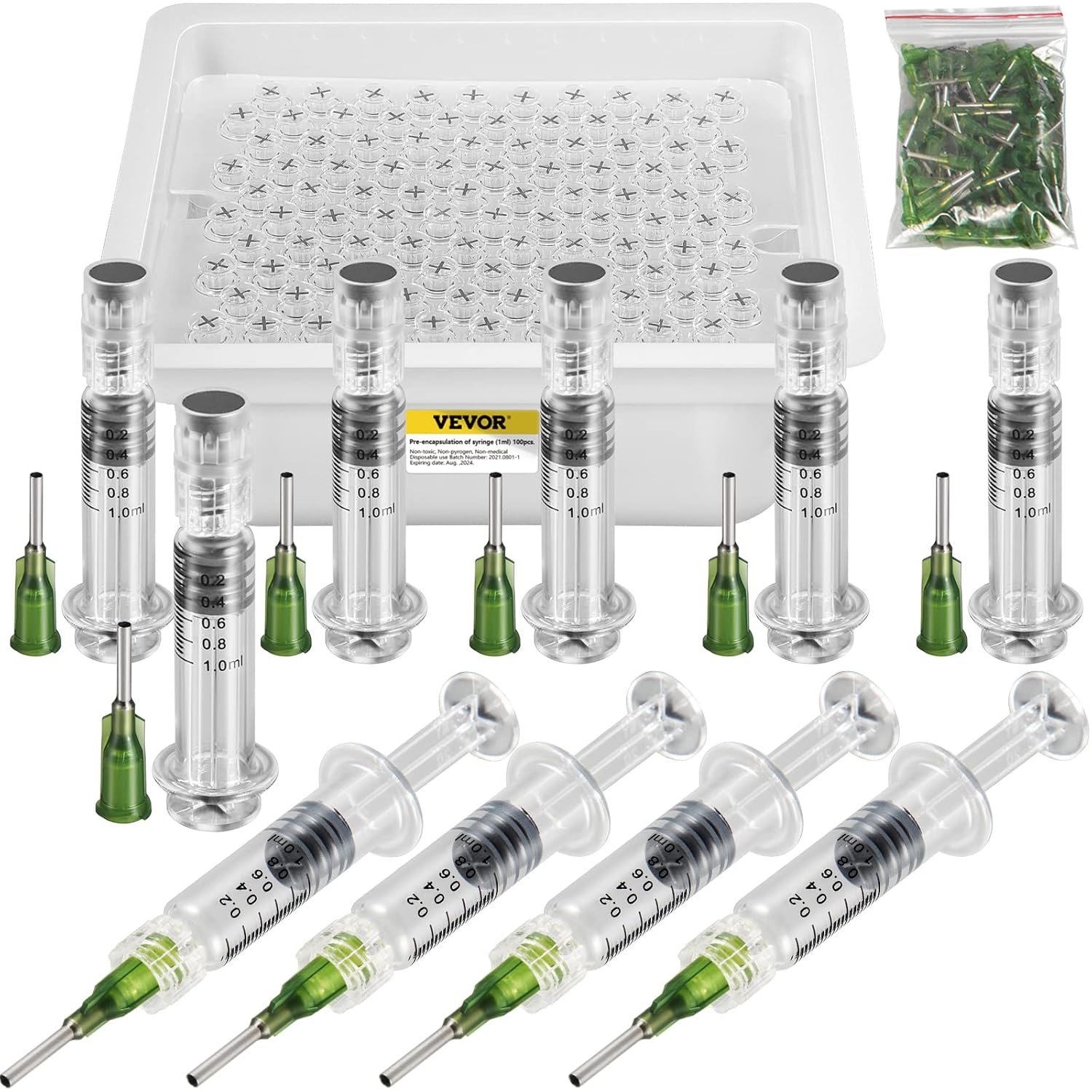 VEVOR 100 PCS Borosilicate Glass Luer Lock Syringe, 1mL, Reusable Glass ...