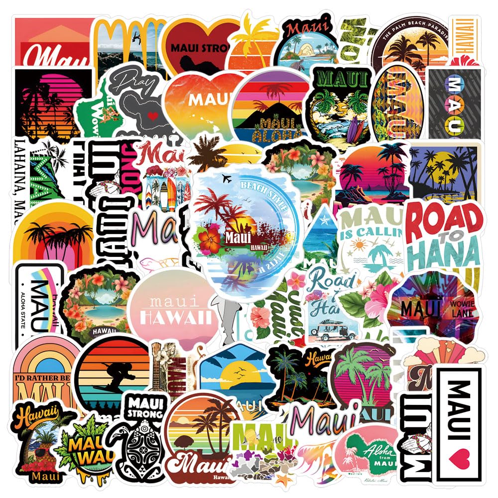 Amazon.com: 62Pcs Maui Stickers Hawaii Graffiti Aesthetics Waterproof ...