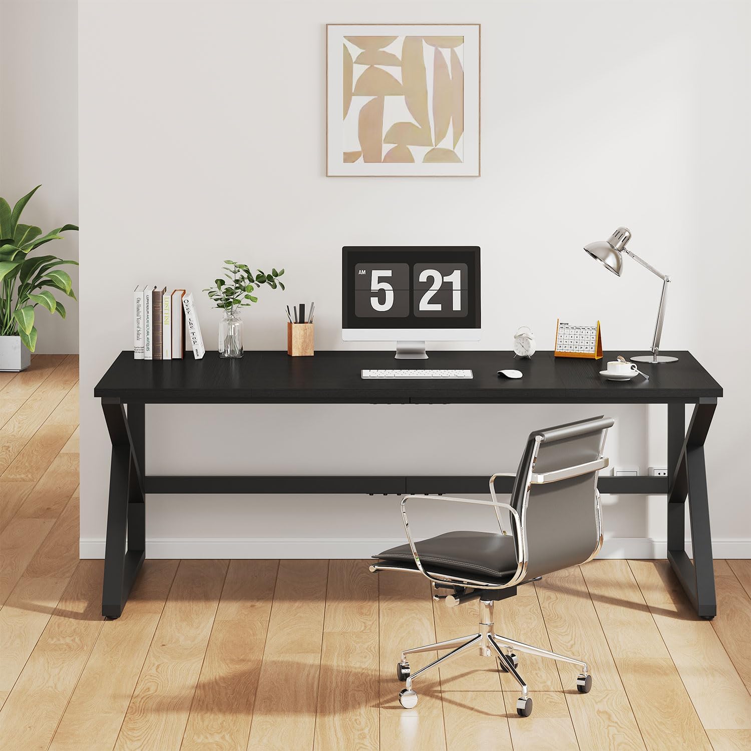 Amazon.com: IBF Long Black Computer Desk, Large Executive Office Desk ...