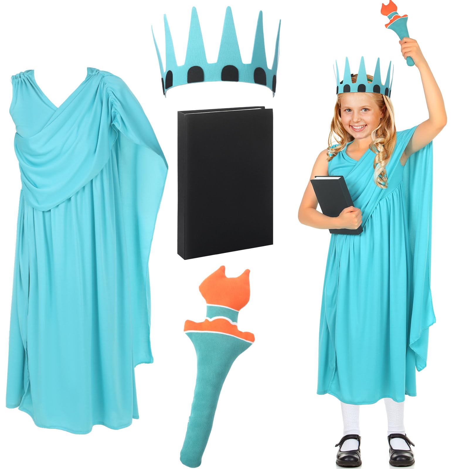 Amazon.com: Jeyiour 4 Pcs Statue of Liberty Costume Set for Kids ...